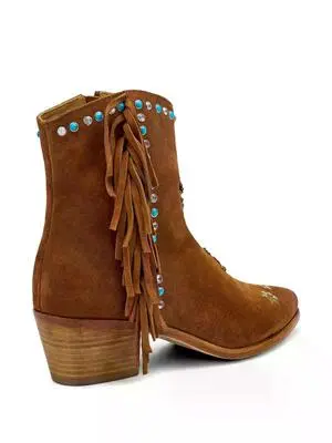 FRAU Fringed-detail Stud-embellished Ankle Boots