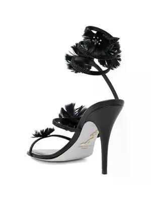 Rene Caovilla 100mm Embellished Feather Sandals - Black