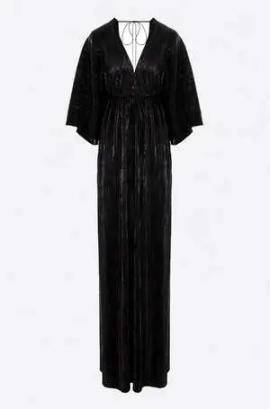 ROSERRY Athens Maxi Pleated Lurex Satin Dress - Black