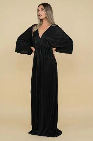 ROSERRY Athens Maxi Pleated Lurex Satin Dress - Black