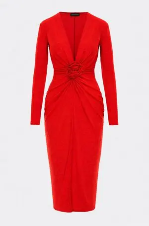 ROSERRY Mallorca Lurex Jersey Midi Dress - Red