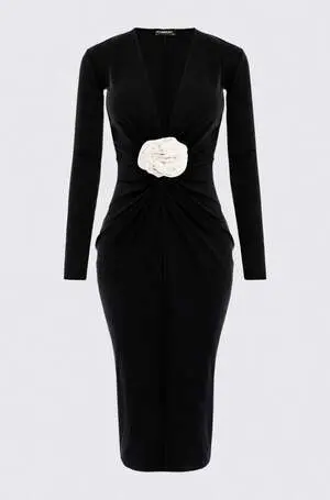ROSERRY Mallorca Jersey Midi Dress - Black