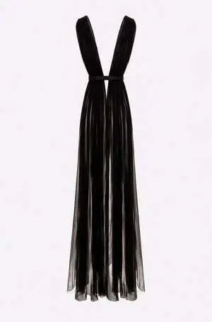ROSERRY Cut Out Silk Tulle Maxi Dress - Black