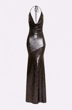 ROSERRY Ibiza Metallic Jersey Maxi Dress - Silver