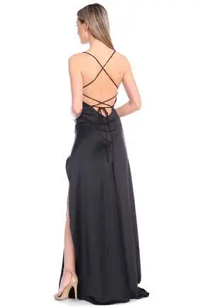 ROSERRY Seville Satin Maxi Dress - Black
