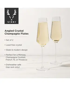 VISKI Raye Crystal Angled Champagne Flutes, Set Of 2