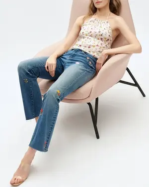 BAYEAS Flora Embroidered Bootcut Flared Jeans