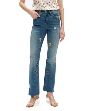BAYEAS Flora Embroidered Bootcut Flared Jeans - Medium Blue