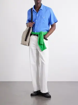 Polo Ralph Lauren Logo-embroidered Checked Linen And Cotton-blend Shirt