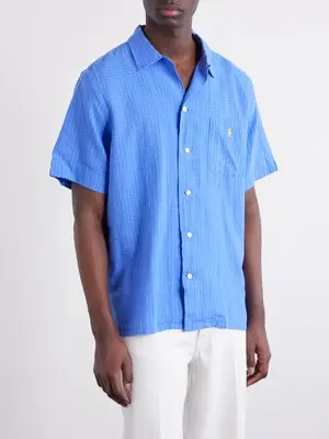Polo Ralph Lauren Logo-embroidered Checked Linen And Cotton-blend Shirt