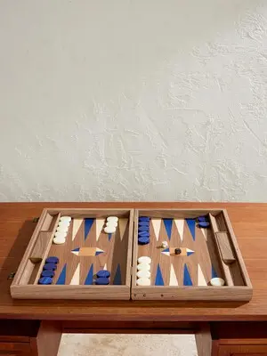 THE CONRAN SHOP Milos Wood Travel Backgammon Set - Blue