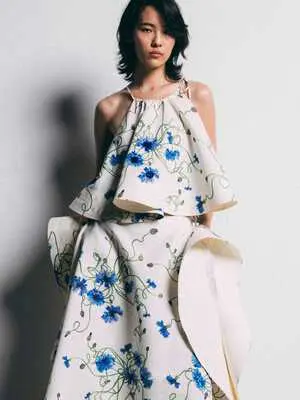 Stella McCartney Cornflower Embroidered Frill Crop Top - Multicolour