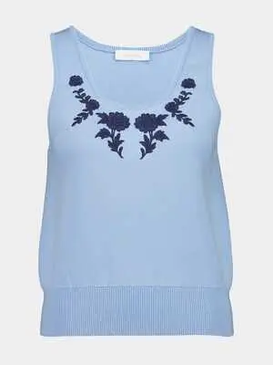 Rabanne Floral Embroidered Knit Tank - Blue