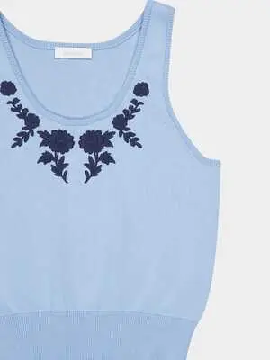Rabanne Floral Embroidered Knit Tank - Blue