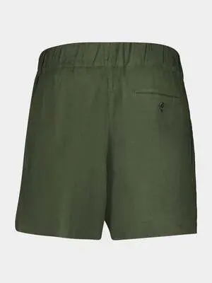 120% Lino Linen Casual Fit Shorts - Green