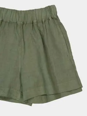 120% Lino Linen Casual Fit Shorts - Green
