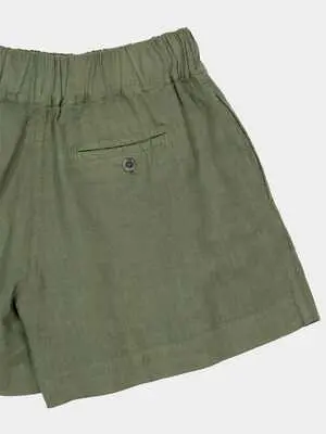 120% Lino Linen Casual Fit Shorts - Green