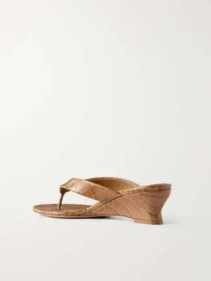 Le Monde Beryl Micro Wedge Croc-effect Leather Thong Sandals