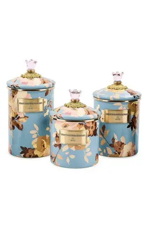 MACKENZIE-CHILDS Wild Rose Slate Medium Canister - Blue