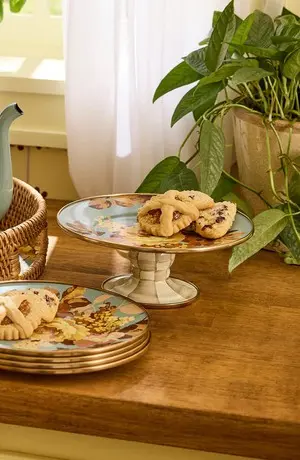 MACKENZIE-CHILDS Wild Rose Slate Mini Pedestal Platter