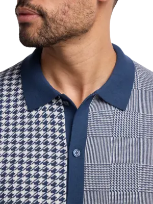 PAUL FREDRICK Cotton Button-front Polo - Blue