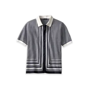 PAUL FREDRICK Cotton Button Front Polo - Navy