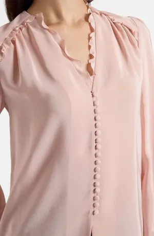 Santorelli Blaine Long Sleeve Silk Top - Blush