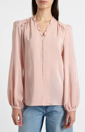 Santorelli Blaine Long Sleeve Silk Top - Blush