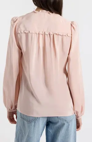 Santorelli Blaine Long Sleeve Silk Top - Blush