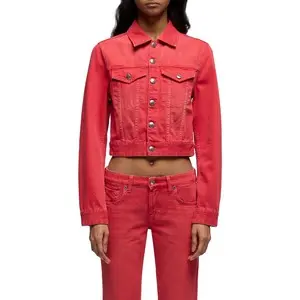7 For All Mankind Shrunken Denim Trucker Jacket - Flame