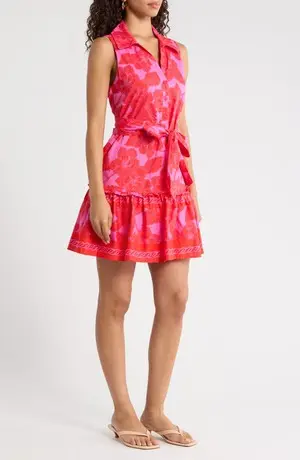 SUGARLIPS Rency Floral Zady Belted Shirtdress - Fuchsia-red