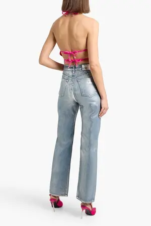 PatBO Embellished Floral-appliquéd Satin Top