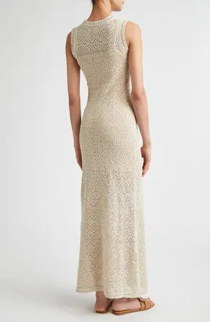 Eleventy Metallic Linen Diamond-pointelle Knit Maxi Dress