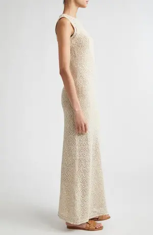 Eleventy Metallic Linen Diamond-pointelle Knit Maxi Dress