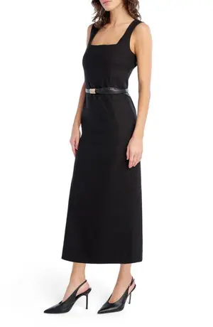 FAVORITE DAUGHTER Linen-blend Midi Dress - Black
