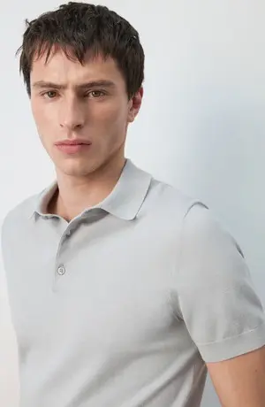 Mango Fine Knit Cotton Polo - Ice Grey