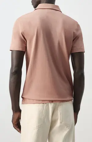 Mango Slim Fit Stretch Cotton Blend Piqué Polo - Peach