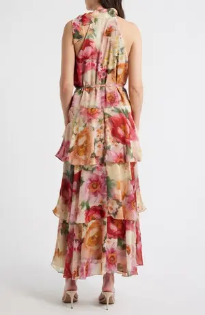 Julia Jordan Mock Neck Tiered Maxi Dress