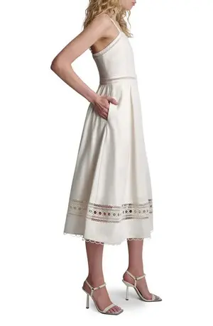 Dkny Eyelet-embroidered Linen Blend A-line Dress - Coconut