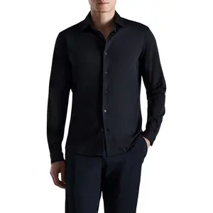 Mango Slim Fit Cotton Blend Button-up Shirt - Navy