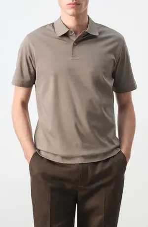 Mango Fine Knit Cotton Polo - Medium Brown