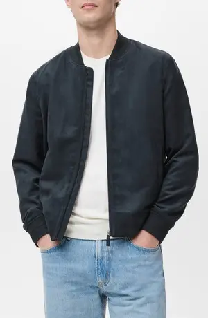 Mango Faux Suede Bomber Jacket - Navy