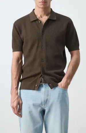 Mango Cotton Piqué Button-up Shirt - Chocolate
