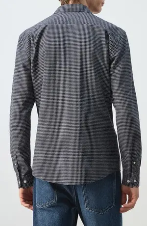 Mango Regular Fit Check Cotton Blend Button-up Shirt - Navy