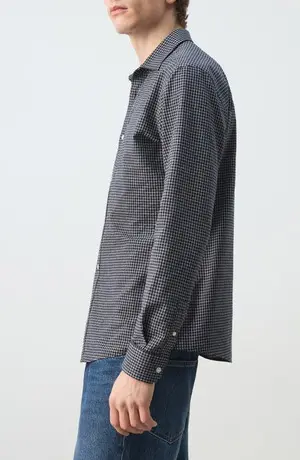 Mango Regular Fit Check Cotton Blend Button-up Shirt - Navy
