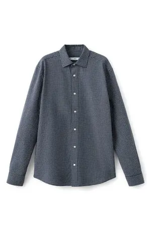 Mango Regular Fit Check Cotton Blend Button-up Shirt - Navy