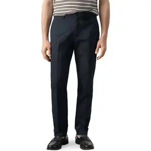 Mango Slim Fit Flat-front Cotton Twill Trousers - Navy