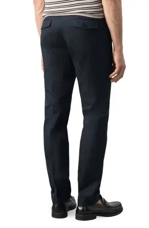 Mango Slim Fit Flat-front Cotton Twill Trousers - Navy