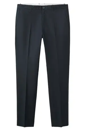 Mango Slim Fit Flat-front Cotton Twill Trousers - Navy