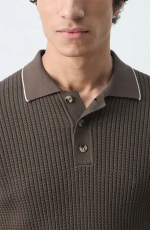 Mango Fine Knit Herringbone Polo